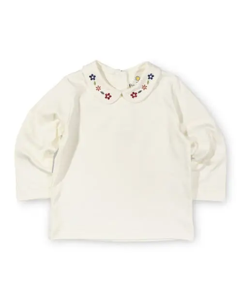 FLORENCE EISEMAN Knit Long Sleeve Blouse With Embroidered Flowers