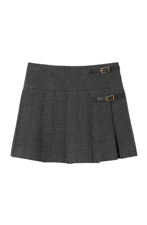 Sandro Short Pleated Check Skirt