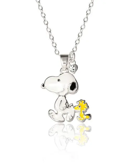 PEANUTS Snoopy And Woodstock 3d Pendant Necklace - Silver