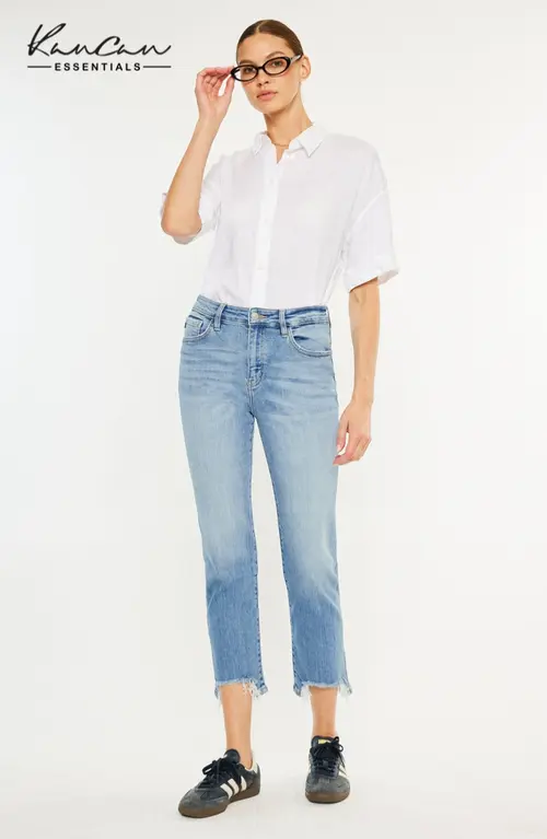KANCAN High-rise Slim Cropped Straight Jeans - Light Blue