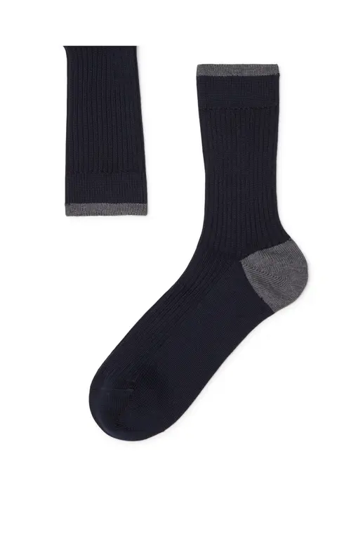 Brunello Cucinelli Cotton Calf Socks - Navy Blue