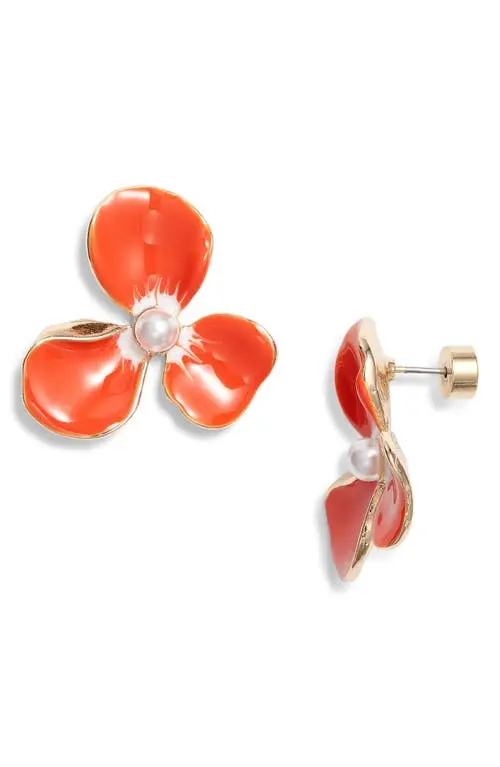 Nordstrom Painted Pansy Stud Earrings - Coral- Gold