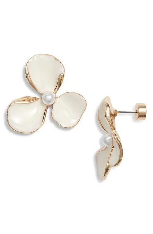 Nordstrom Painted Pansy Stud Earrings - Ivory- Gold