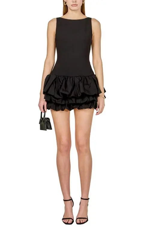 Endless Rose Bubble Hem Bodysuit Minidress - Black