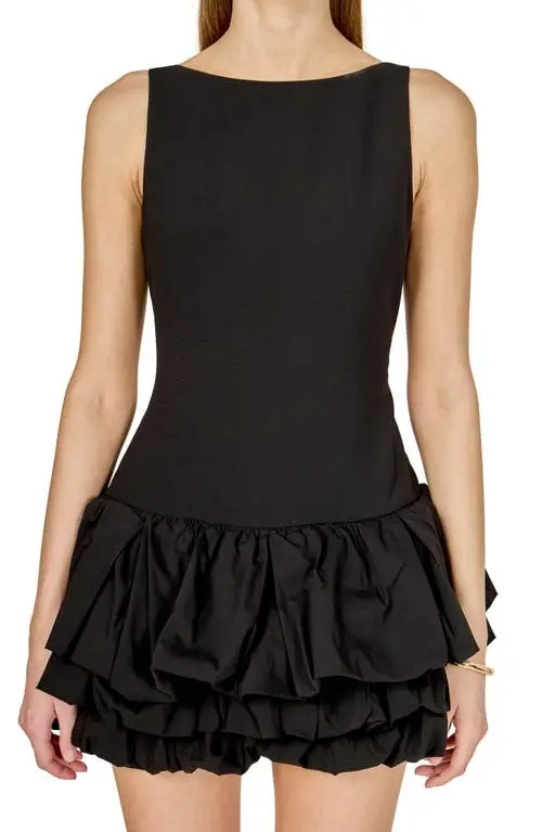 Endless Rose Bubble Hem Bodysuit Minidress - Black