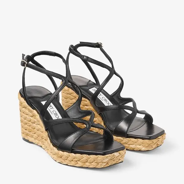 JIMMY CHOO Ayla 85 Nappa Leather Wedge Sandal - Black