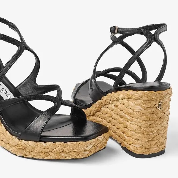 JIMMY CHOO Ayla 85 Nappa Leather Wedge Sandal - Black