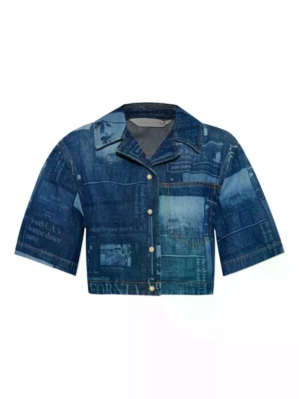Palm Angels Newspaper Print Cropped Denim Shirt
