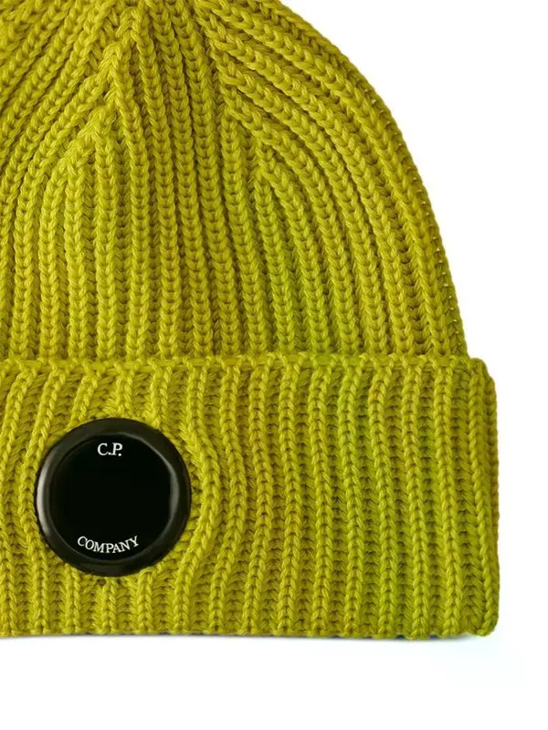 C.P. COMPANY Ribbed-wool Beanie Hat With Lens Detail - Green
