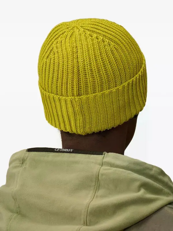C.P. COMPANY Ribbed-wool Beanie Hat With Lens Detail - Green