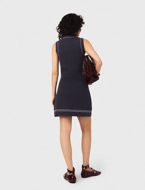 maje knit dress with contrasting topstitching Maje Topstitched Knit Shift Dress