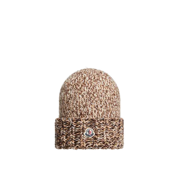 Moncler Mouliné Wool Blend Beanie - Brown