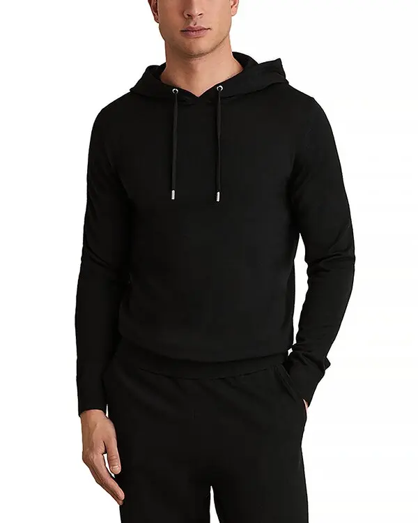 Reiss Merino Wool Hoodie Black Editorialist