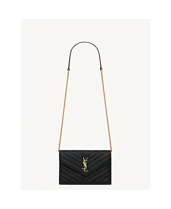 Saint Laurent Cassandre Envelope Chain Wallet - Black