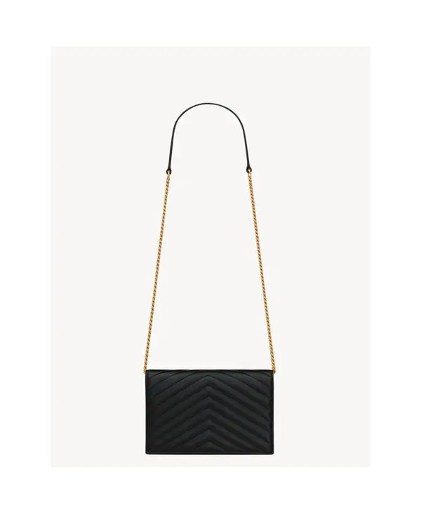 Saint Laurent Cassandre Envelope Chain Wallet - Black