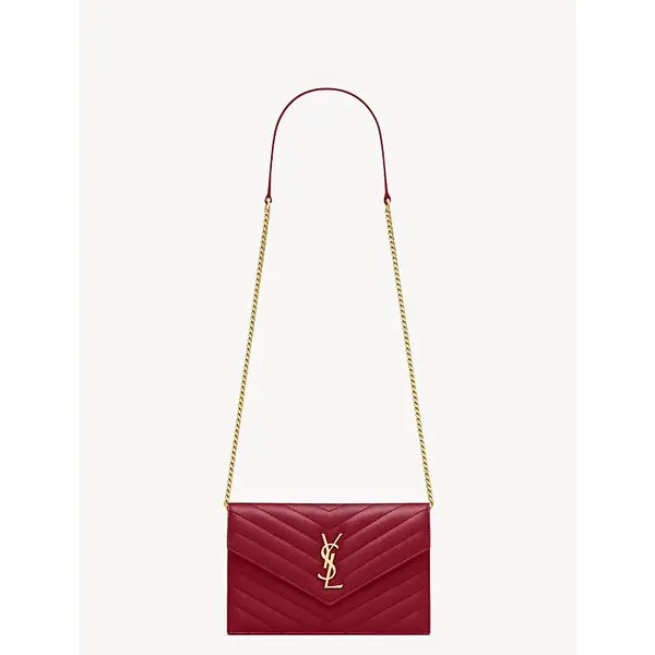 Saint Laurent Cassandre Envelope Chain Wallet In Lambskin - Deeply Red