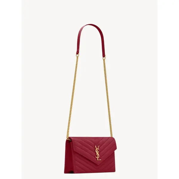 Saint Laurent Cassandre Envelope Chain Wallet In Lambskin - Deeply Red