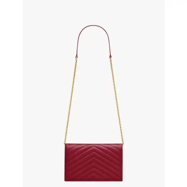 Saint Laurent Cassandre Envelope Chain Wallet In Lambskin - Deeply Red