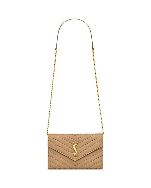 Saint Laurent Cassandre Envelope Chain Wallet In Lambskin - Natural Tan
