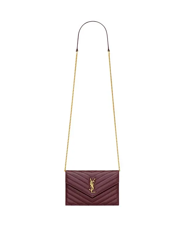 Saint Laurent Cassandre Envelope Chain Wallet In Lambskin - Rouge Cabernet Lambskin/gold