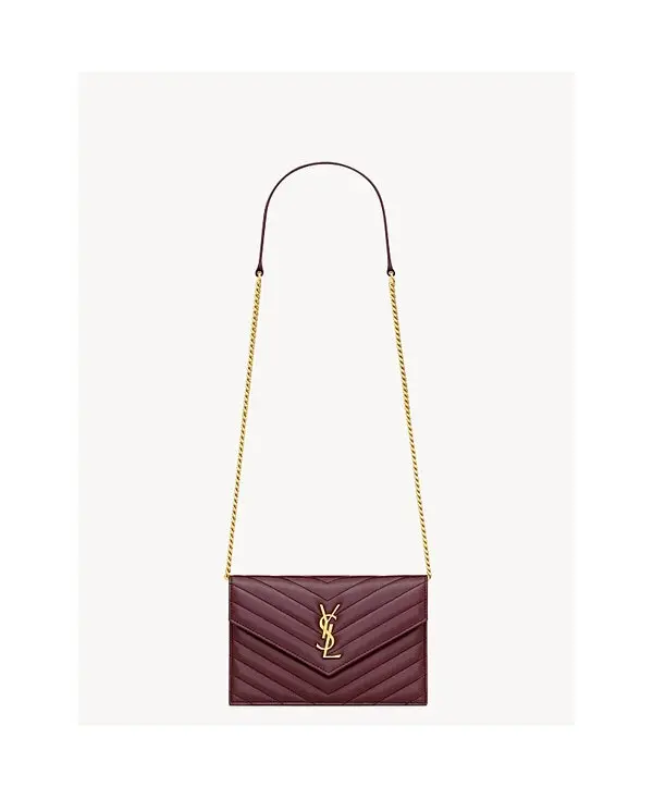 Saint Laurent Cassandre Envelope Chain Wallet - Rouge Cabernet