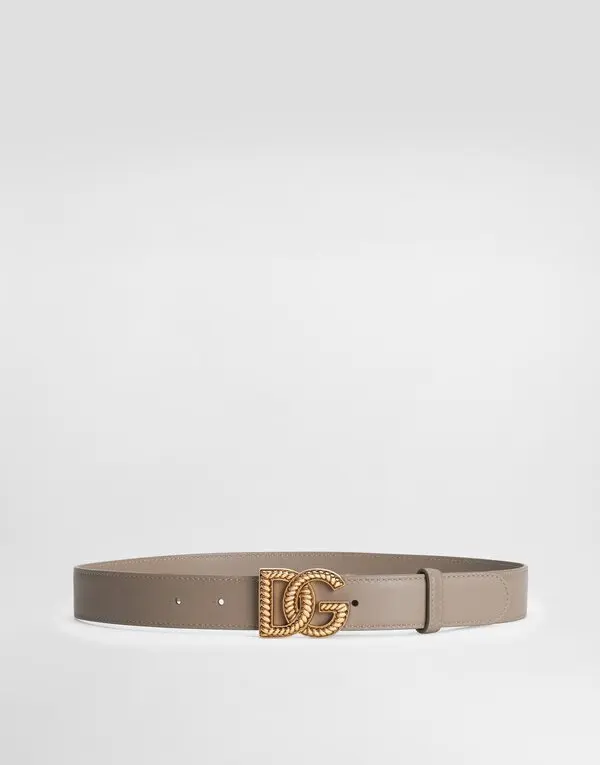 Dolce & Gabbana Plongé Calfskin Belt With Dg Logo - Beige