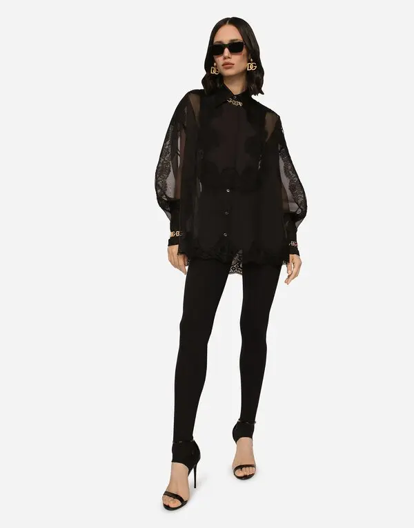 Dolce & Gabbana Organza Tuxedo Shirt With Lace Inserts