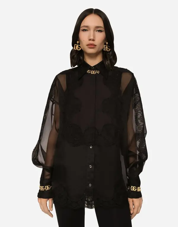 Dolce & Gabbana Organza Tuxedo Shirt With Lace Inserts