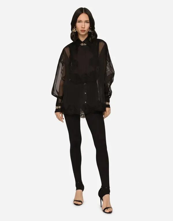 Dolce & Gabbana Organza Tuxedo Shirt With Lace Inserts
