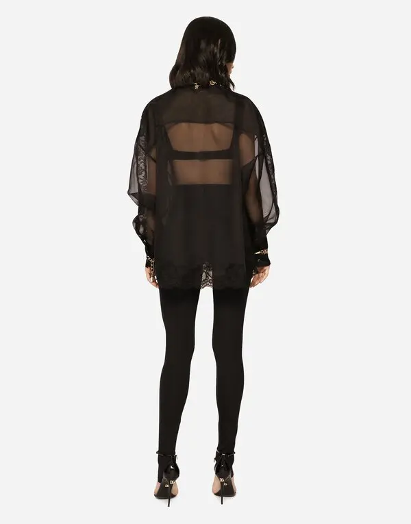 Dolce & Gabbana Organza Tuxedo Shirt With Lace Inserts