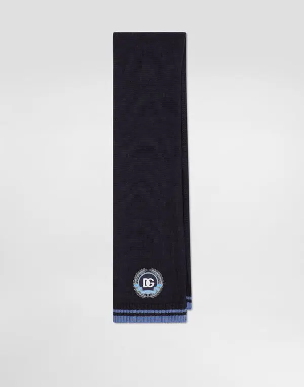 Dolce & Gabbana Knitted Scarf With Dg Patch Embroidered - Blue