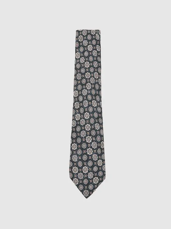 REISS Maximo Silk Medallion Print Neck Tie - Indigo Melange