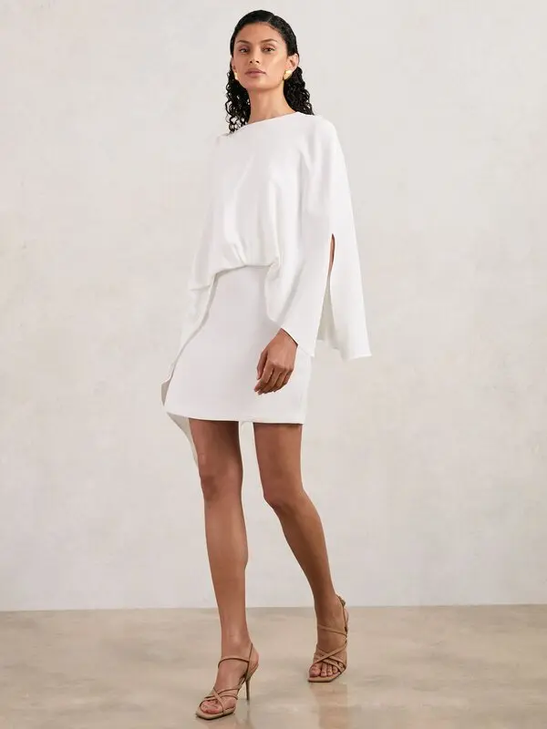 Halston Mini Asymmetric Cape Dress