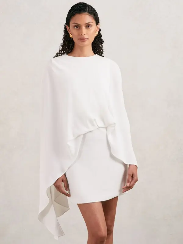 Halston Mini Asymmetric Cape Dress