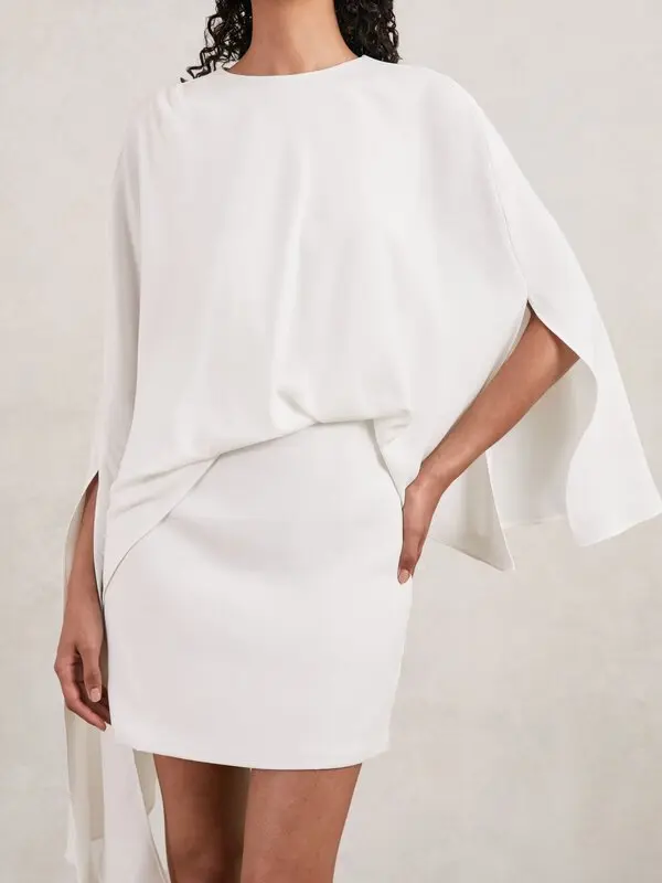 Halston Mini Asymmetric Cape Dress