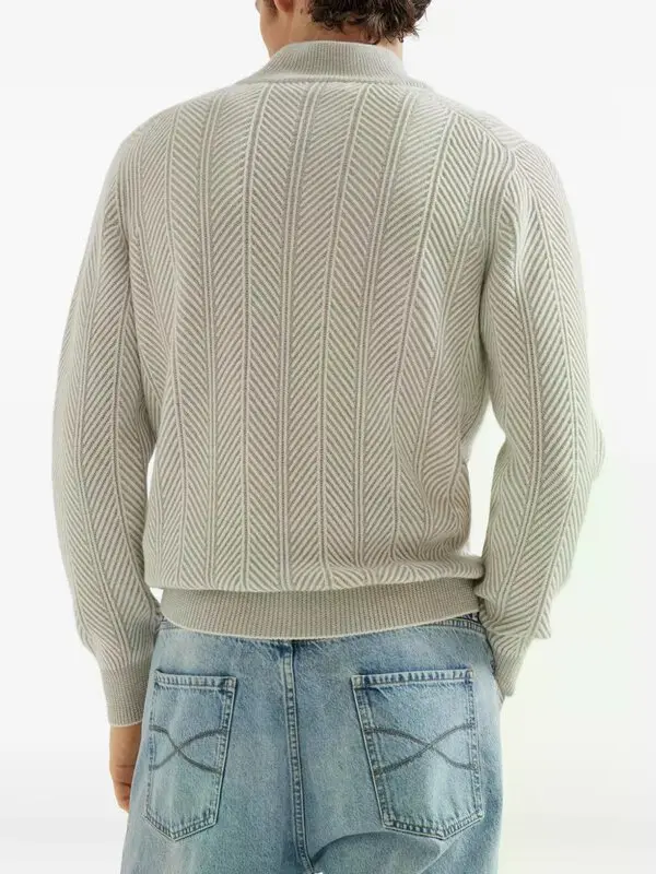 Brunello Cucinelli Herringbone Half-zip Sweater