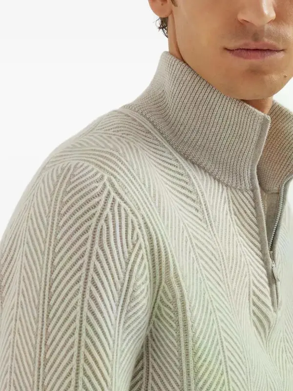 Brunello Cucinelli Herringbone Half-zip Sweater