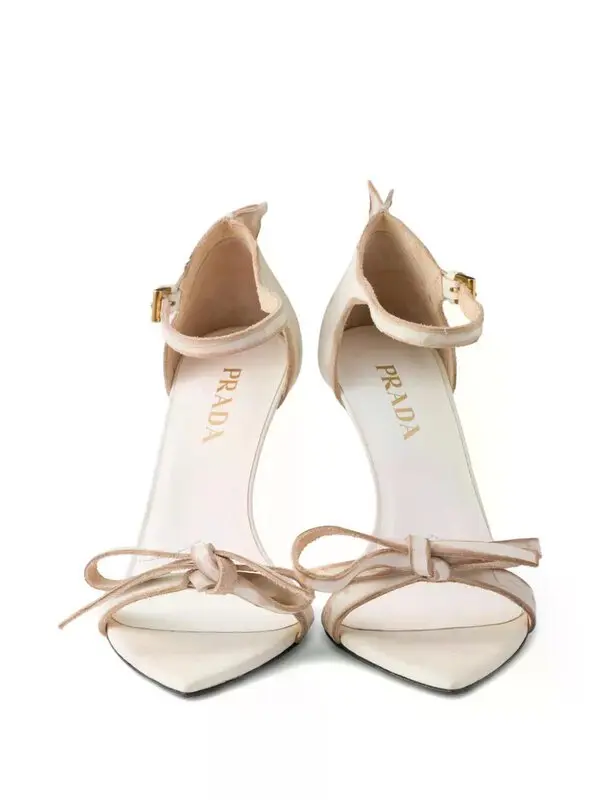 Prada Leather Bow Sandals With Antiqued Finish