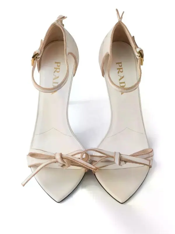 Prada Leather Bow Sandals With Antiqued Finish