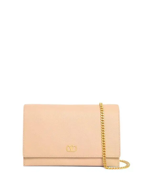 Valentino Garavani Vlogo Signature Grainy Calfskin Wallet With Chain - Neutrals