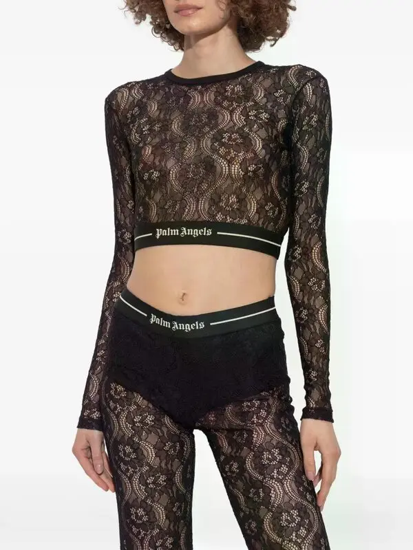 Palm Angels Lace-panel Long-sleeve Top