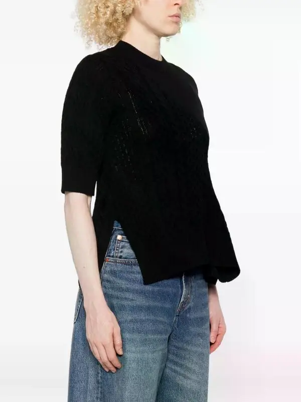 Sacai Cable-knit Flared Top - Black
