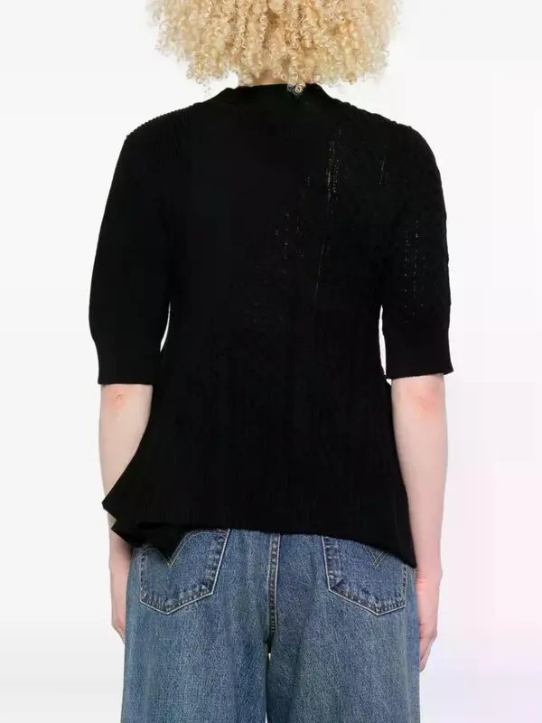 Sacai Cable-knit Flared Top - Black