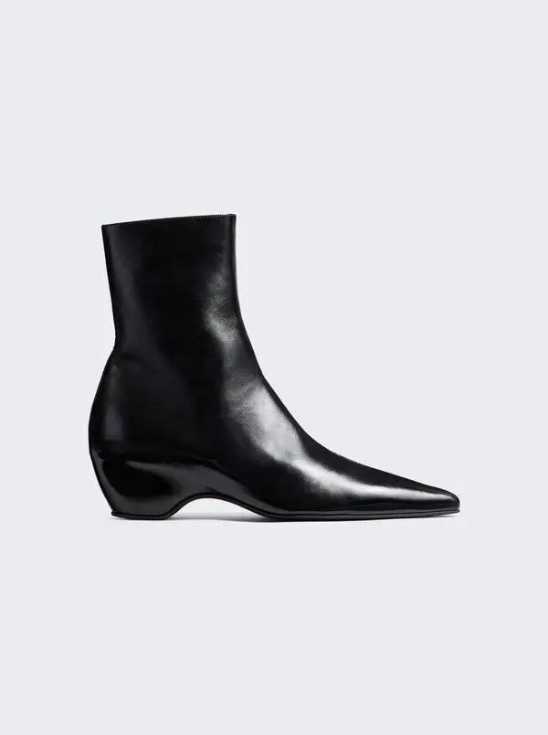 Khaite Sybil Glazed Leather Ankle Boot - Black