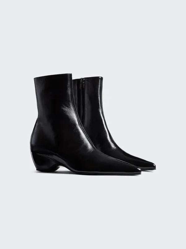 Khaite Sybil Glazed Leather Ankle Boot - Black