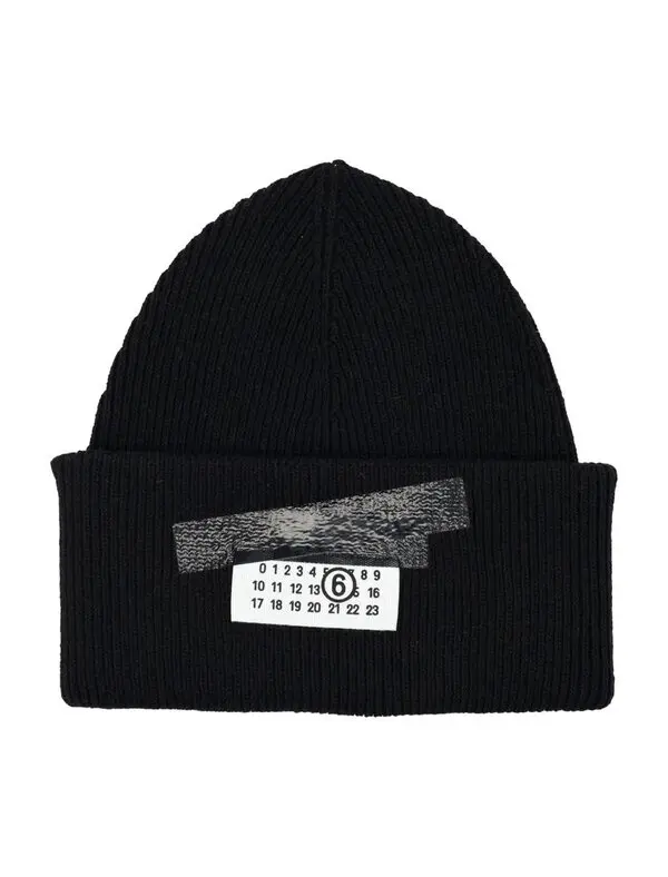 MAISON MARGIELA Taped Label Wool Blend Beanie - Black