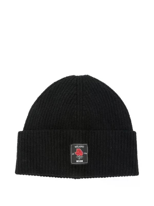 MSGM Logo-patch Ribbed Beanie - Black