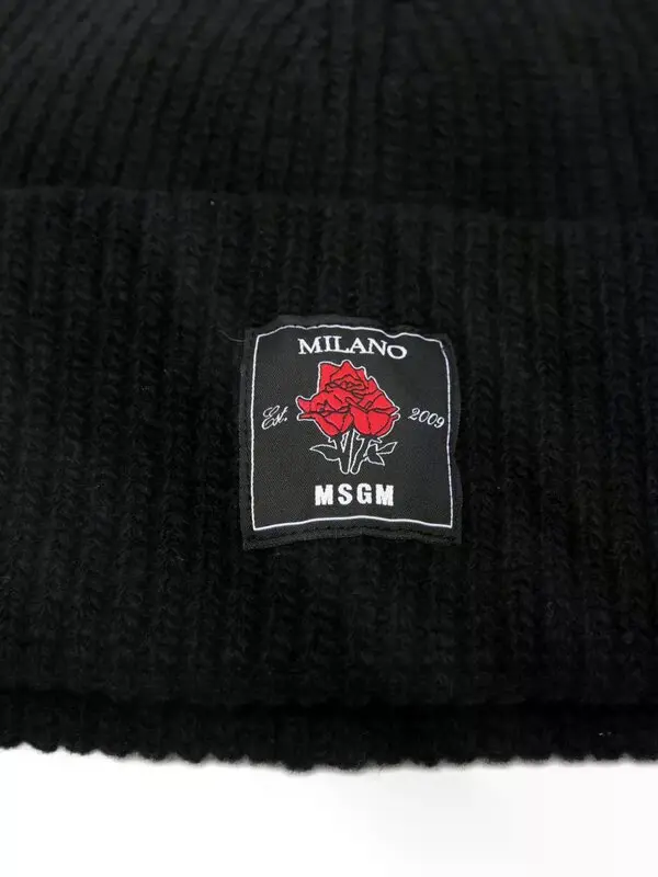 MSGM Logo-patch Ribbed Beanie - Black