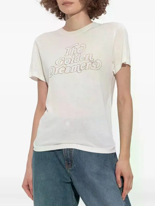 GOLDEN GOOSE Printed T-shirt With Star Embellishments - Neutrals