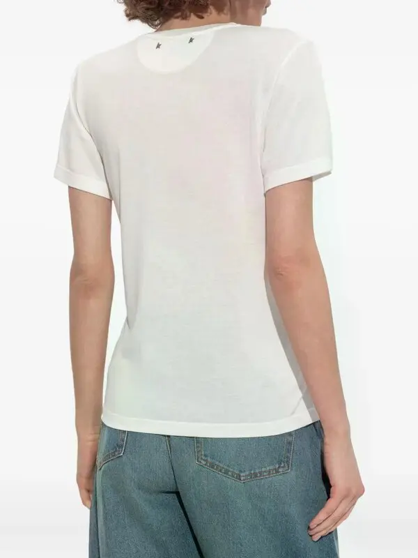 GOLDEN GOOSE Printed T-shirt With Star Embellishments - Neutrals